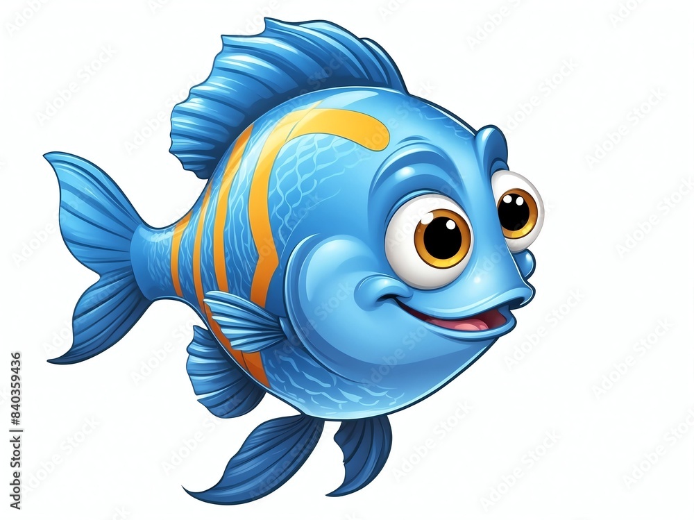 happy blue fish cartoon clipart on plain white background Stock ...