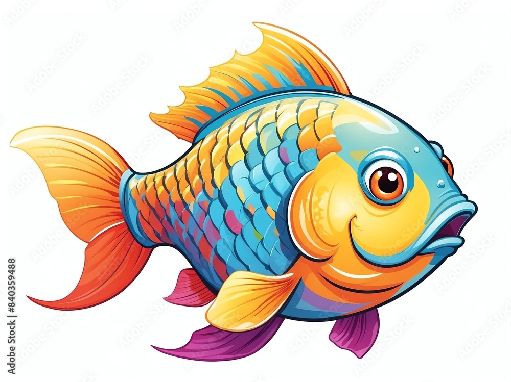 happy colorful fish cartoon clipart on plain white background Stock ...
