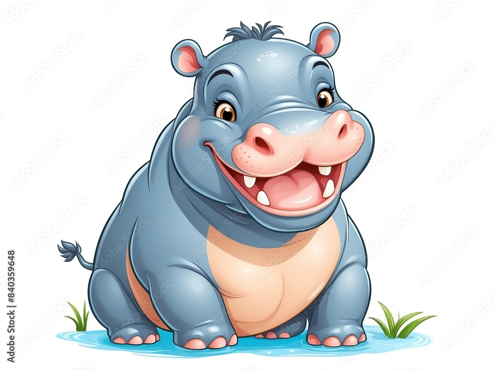 happy cute hippo cartoon clipart on plain white background Stock ...