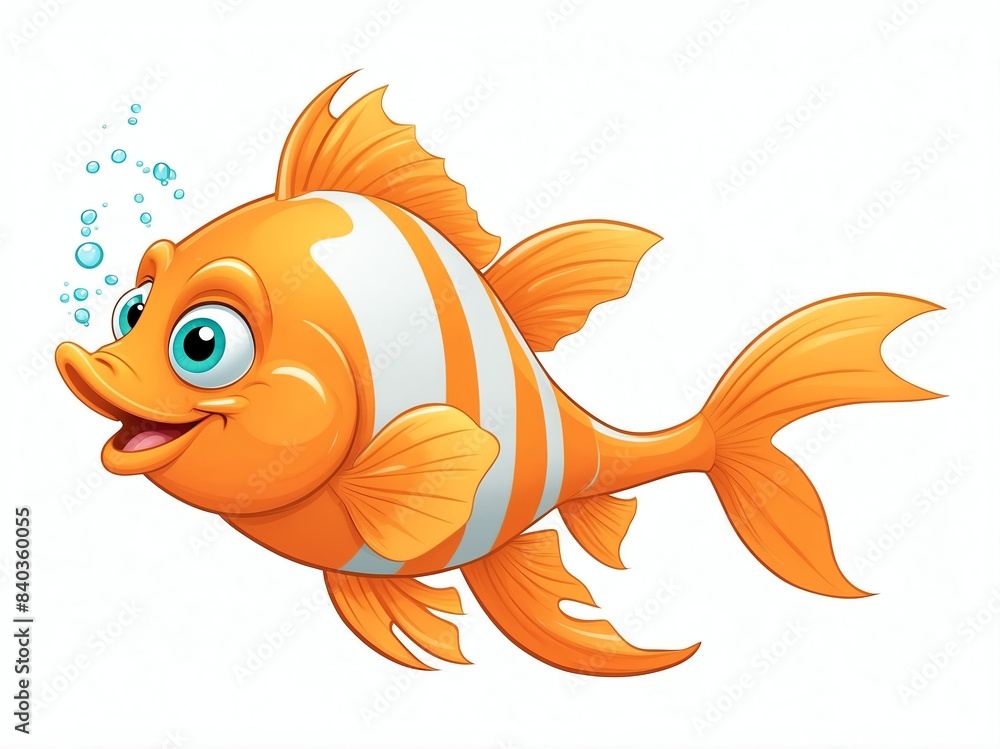 happy orange fish cartoon clipart on plain white background Stock ...