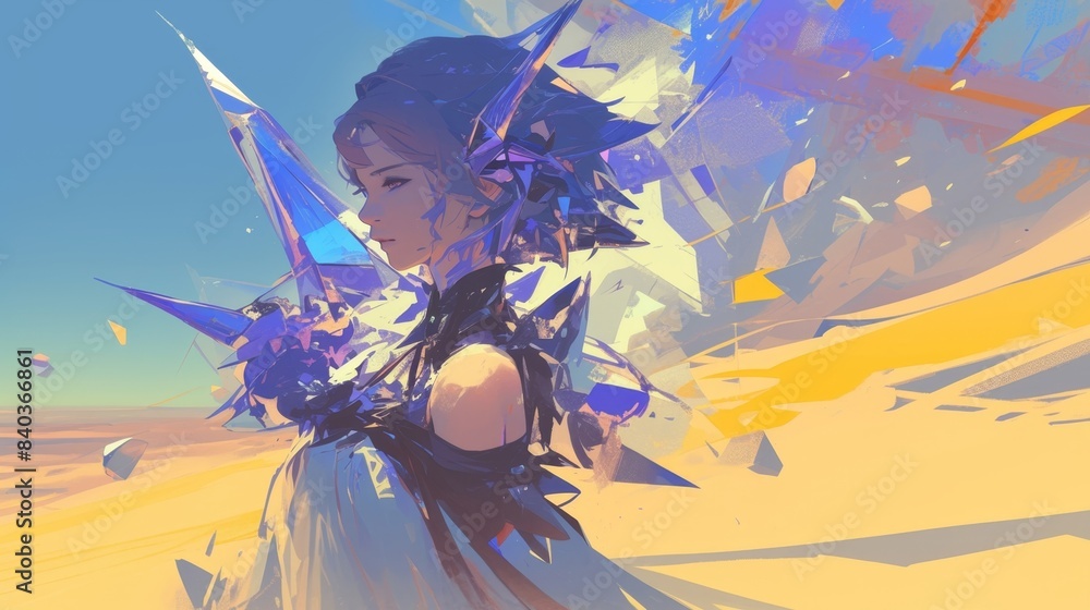 Amidst the desolate desert a mirage of phantom beings stood eerily still their ghostly features ...