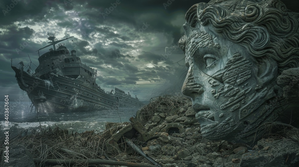 The ships ghostly figurehead carved in the likeness of a sea goddess ...