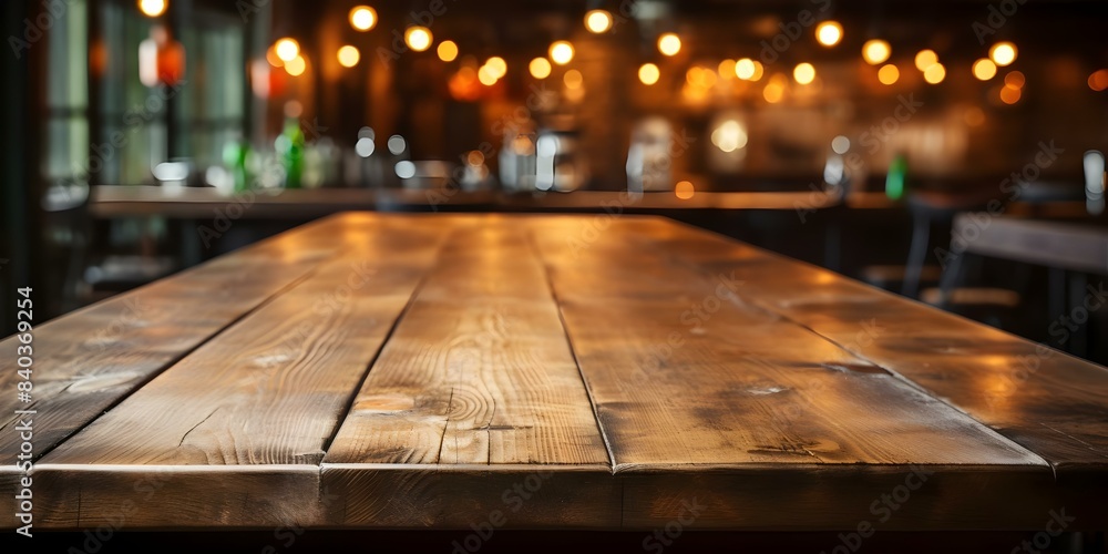 Blurry bar background with empty wooden table for product placement ...
