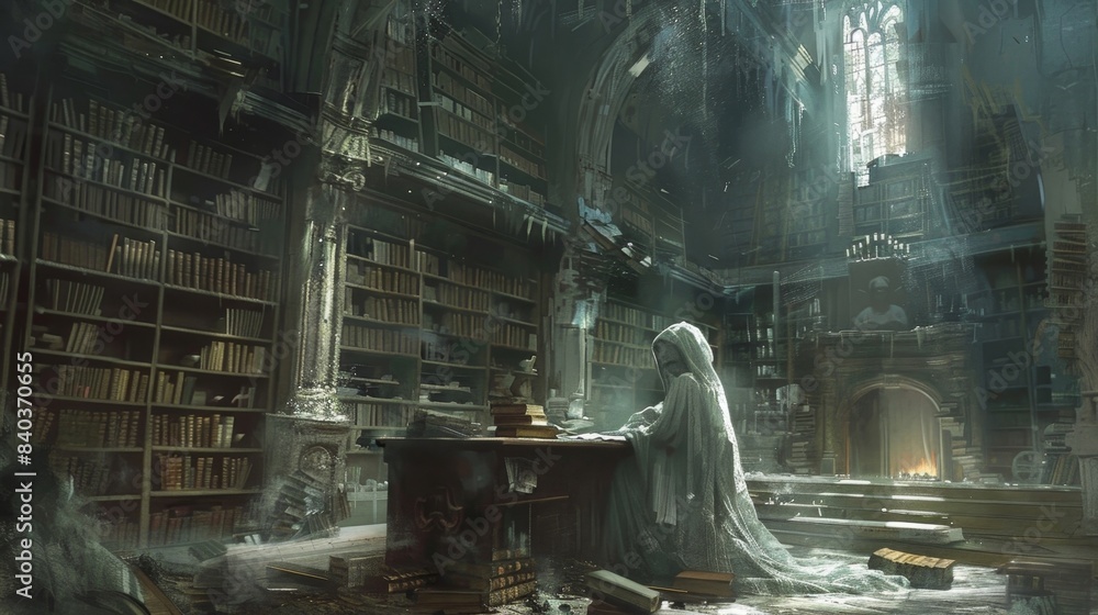 The ghostly figure of a longforgotten scholar can be seen scribbling ...