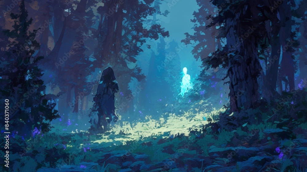 A figure emerges from the shadows its form flickering and fading with ...