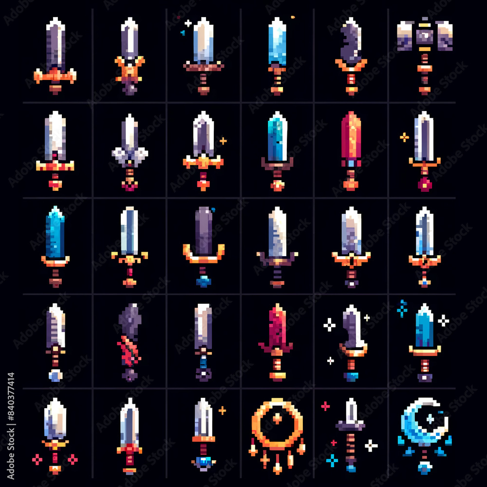 Pixel Art Icons of RPG Ancient Swords Stock Illustration | Adobe Stock