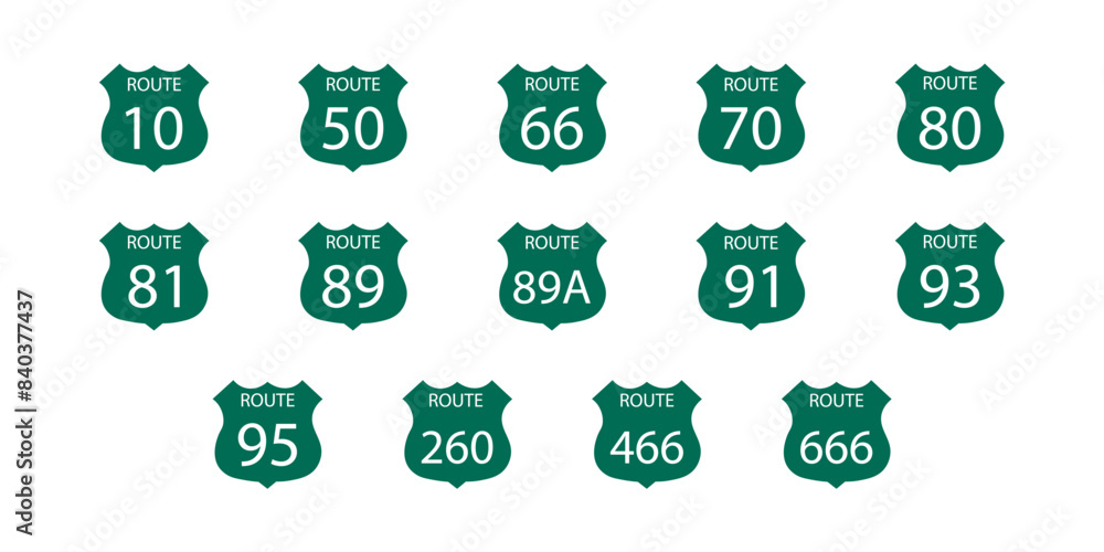 Green US highway sign. Shield sign with route number and text. Vector ...