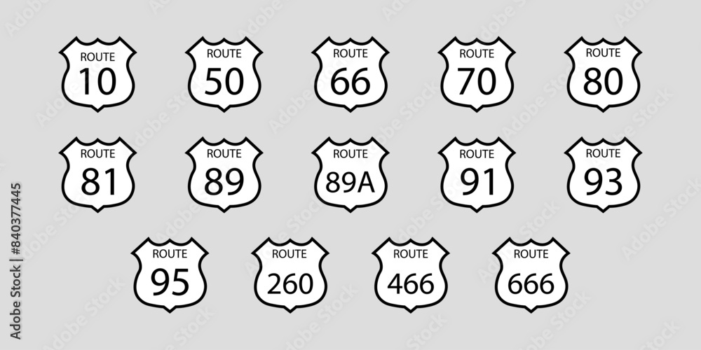 White US highway sign. Shield sign with route number and text. Vector ...