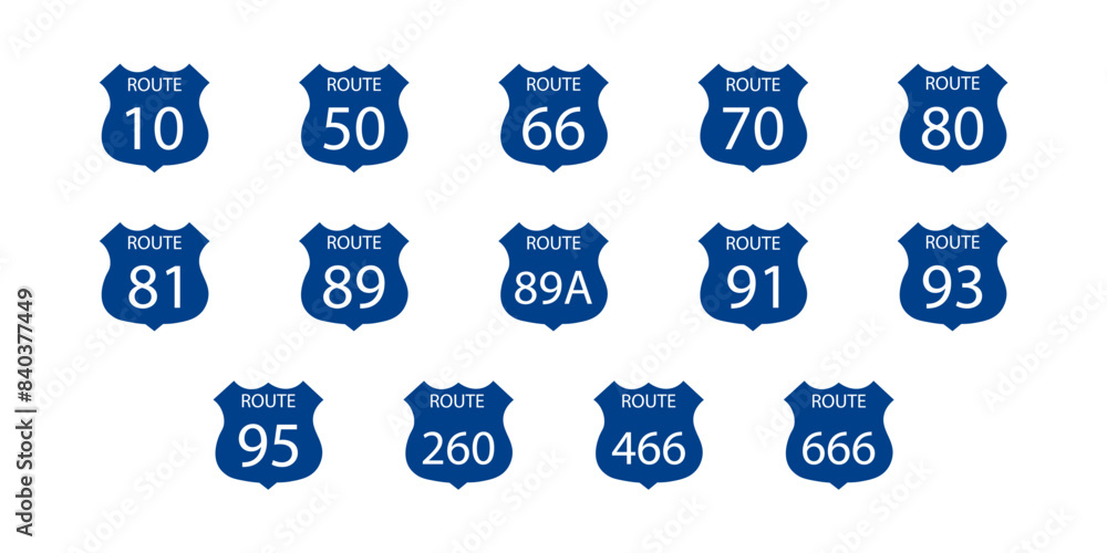 Blue US highway sign. Shield sign with route number and text. Vector ...