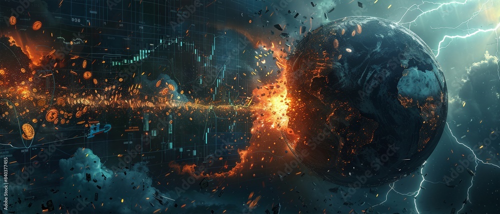 A breathtaking digital illustration showing an intense cosmic collision ...