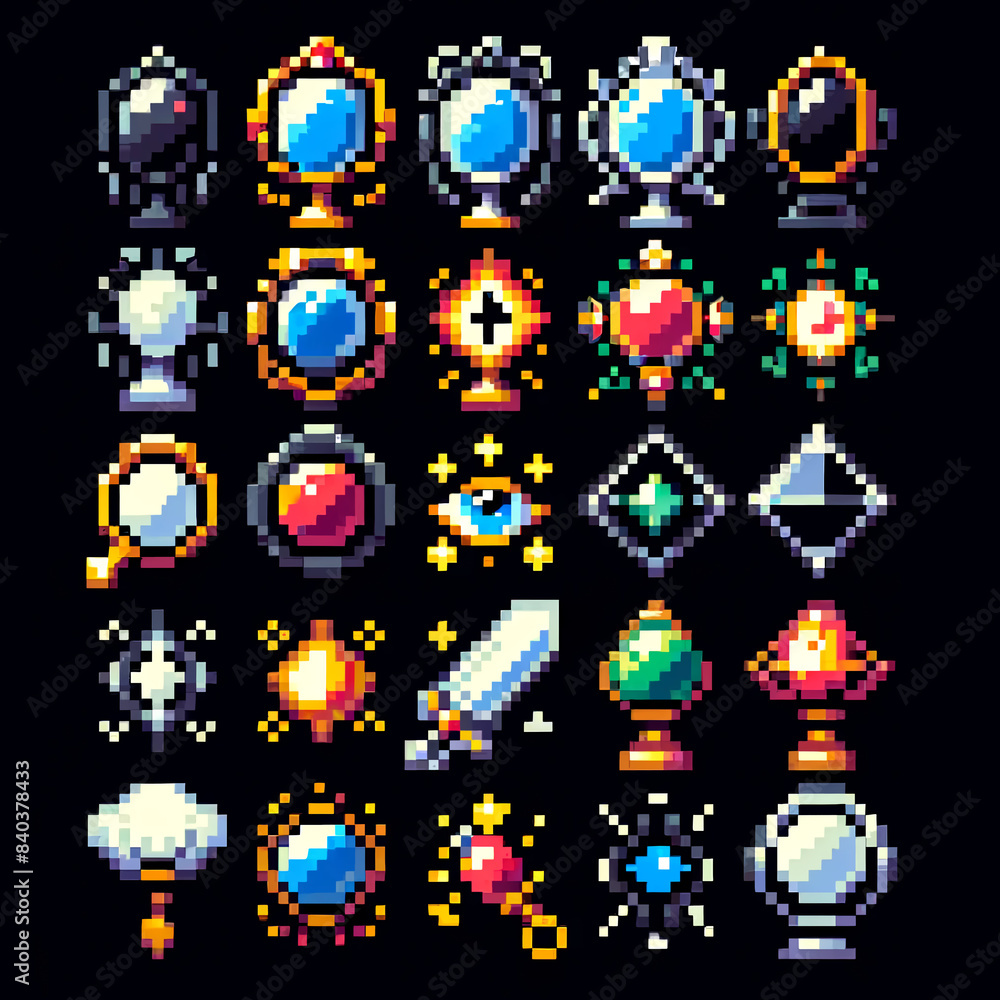 RPG pixel art magic mirror icons sprite sheet Stock Illustration | Adobe Stock