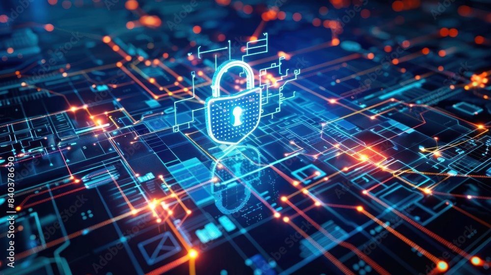 cyber security system Lock with circuit pathways. Data security, cyber ...