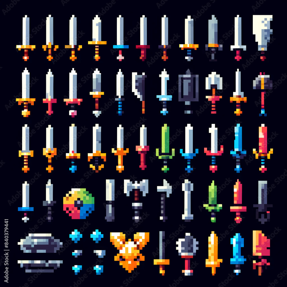 RPG pixel art ancient sword icons sprite sheet Stock Illustration | Adobe Stock