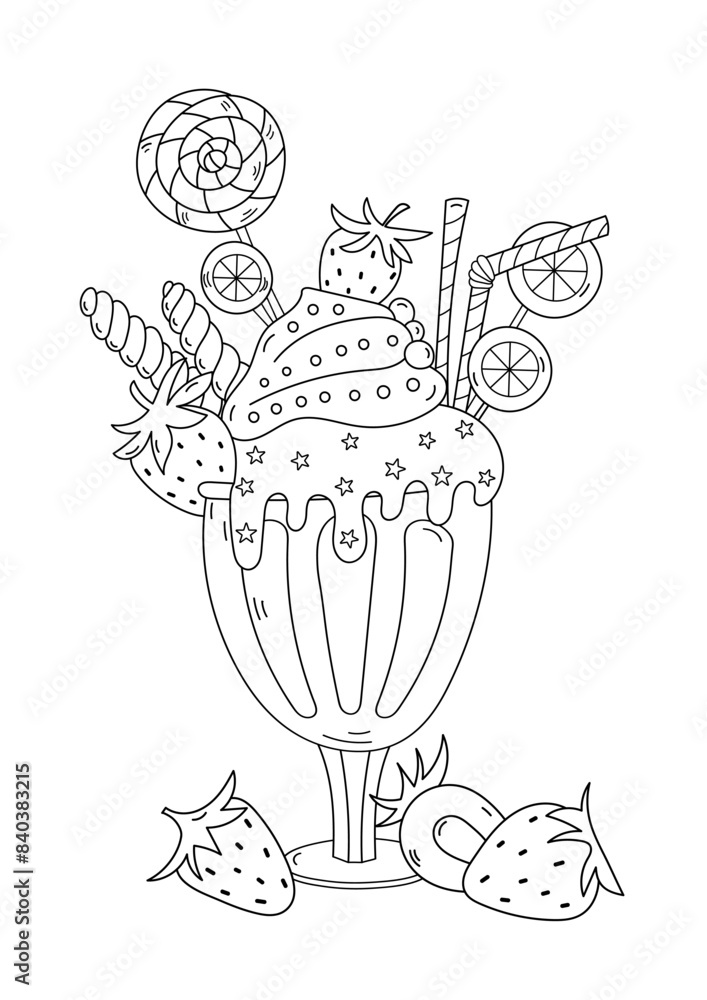 Coloring Page - Strawberry Milkshake With Lots Of Decorations Is An ...