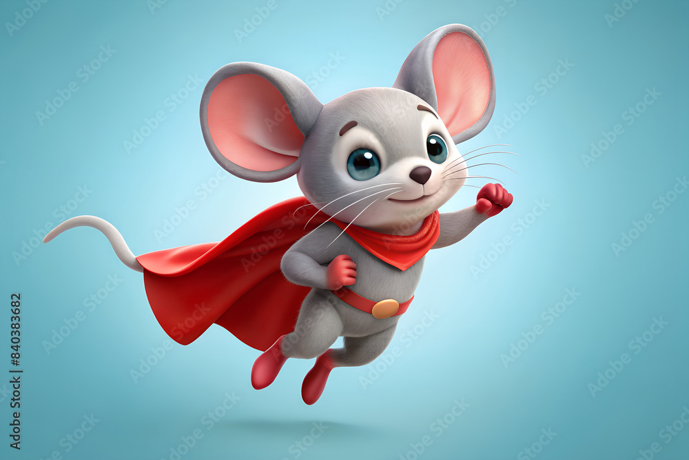 Superhero mouse, cute grey mouse funny open mouth with a red cloak and ...