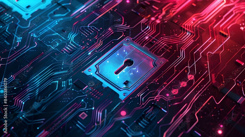 Abstract secure technology background with lock and circuit Stock ...