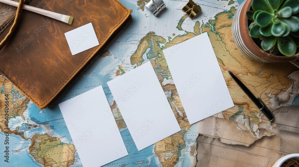 Explore Your Next Adventure Travel Planner's Desk with Blank Business ...