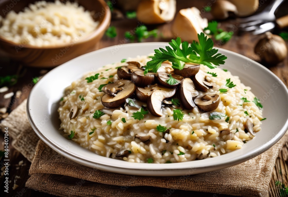 creamy mushroom risotto bowl wooden delicious italian rice dish gourmet ...
