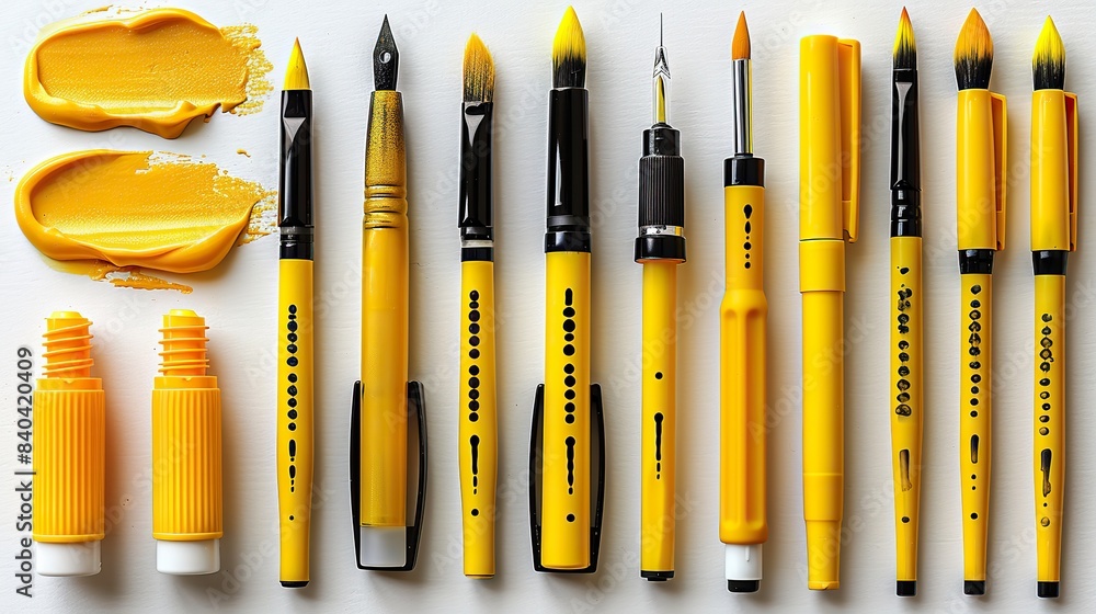 yellow markers brush lines rounds curves marks arrows ticks and crosses ...