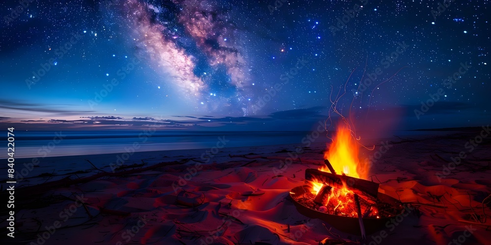 Australian outback meets ocean with bonfire and starry night in vibrant ...