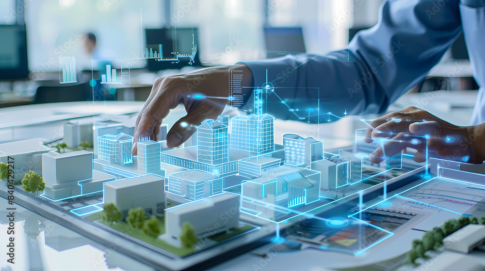 ภาพประกอบสต็อก Building Information Modeling (BIM) software being used ...