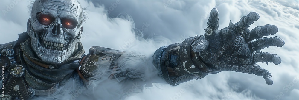 Spooky grim reaper reaching out on dark smoky background with ample ...