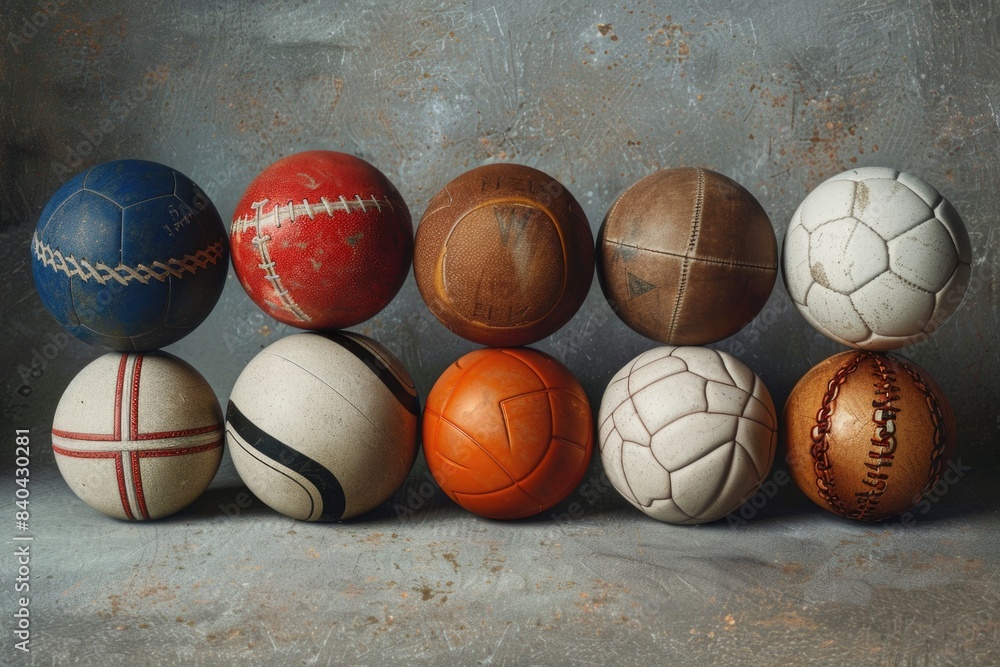 Collection of different soccer ball types, including indoor, outdoor ...
