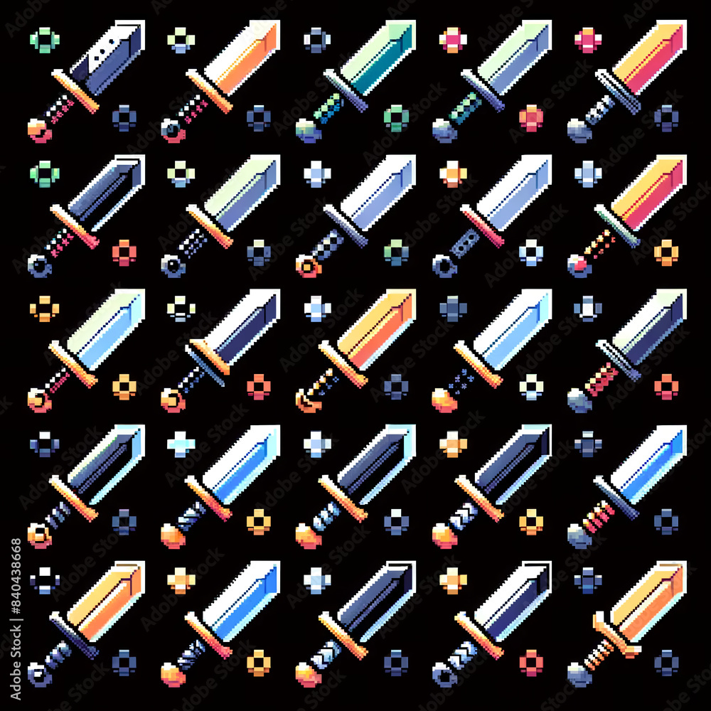 RPG Game Ninja Sword Pixel Art Icons Stock Illustration | Adobe Stock