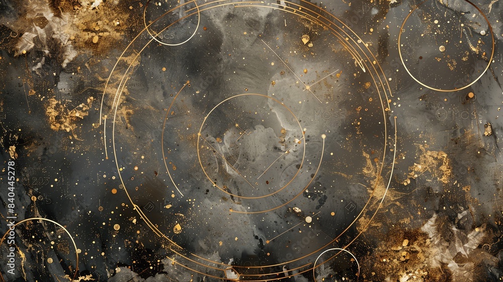 Abstract cosmic background with golden accents and circular patterns ...