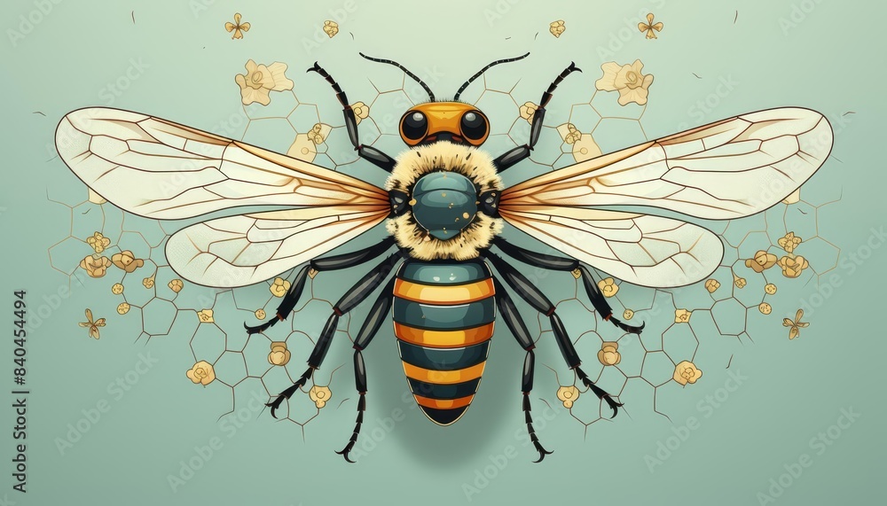 Bee anatomy flat design, top view, entomology theme, cartoon drawing ...