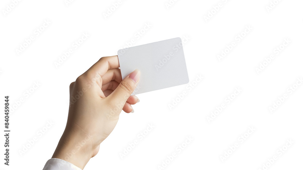 Close-up image of a hand holding a blank, empty credit card. The card ...