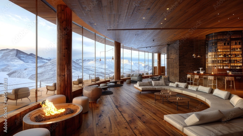 outdoor seating, terrace and bar with fireplace in front of the hotel ...