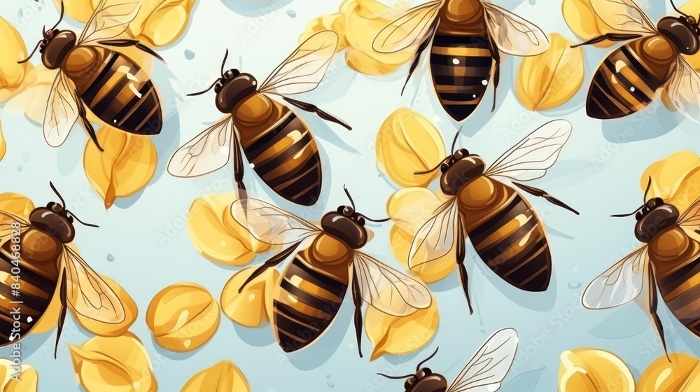 Bee swarming behavior flat design, top view, apiculture theme, cartoon ...