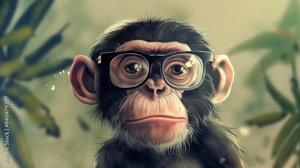 ilustração dos desenhos animados de um macaco usando óculos 素材庫插圖 ...