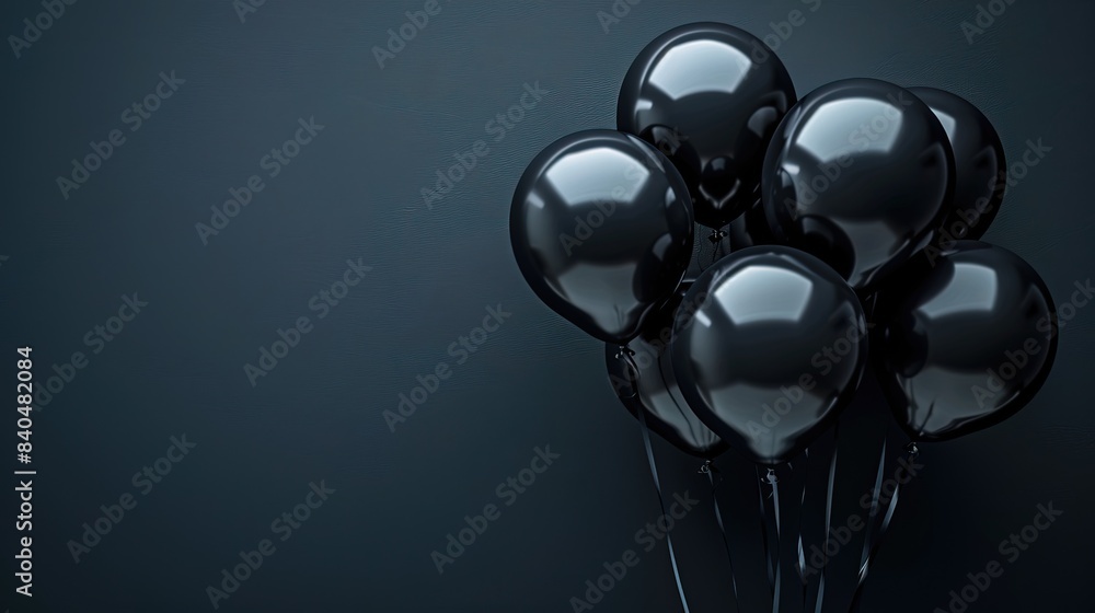 Black balloons on a black background, the concept of a holiday, party ...