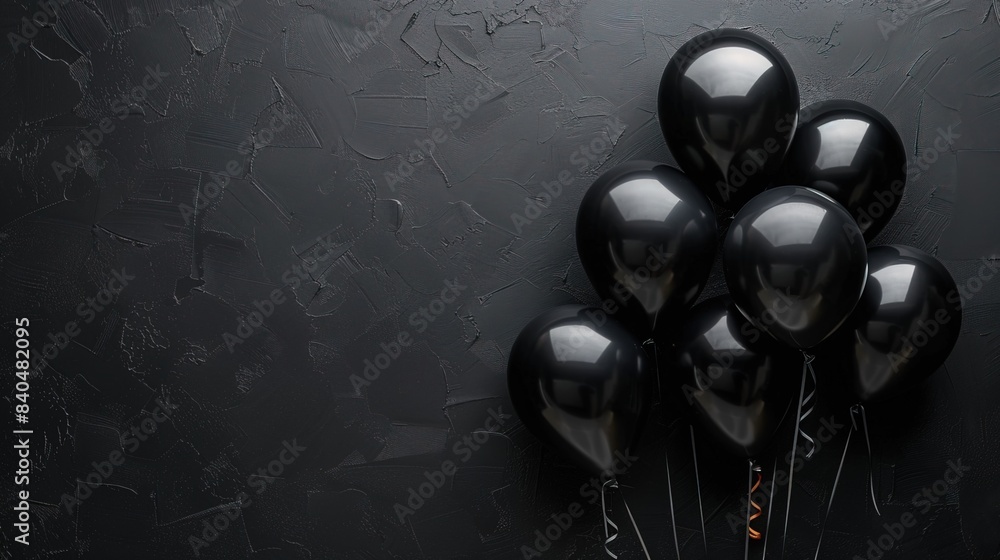 Black balloons on a black background, the concept of a holiday, party ...