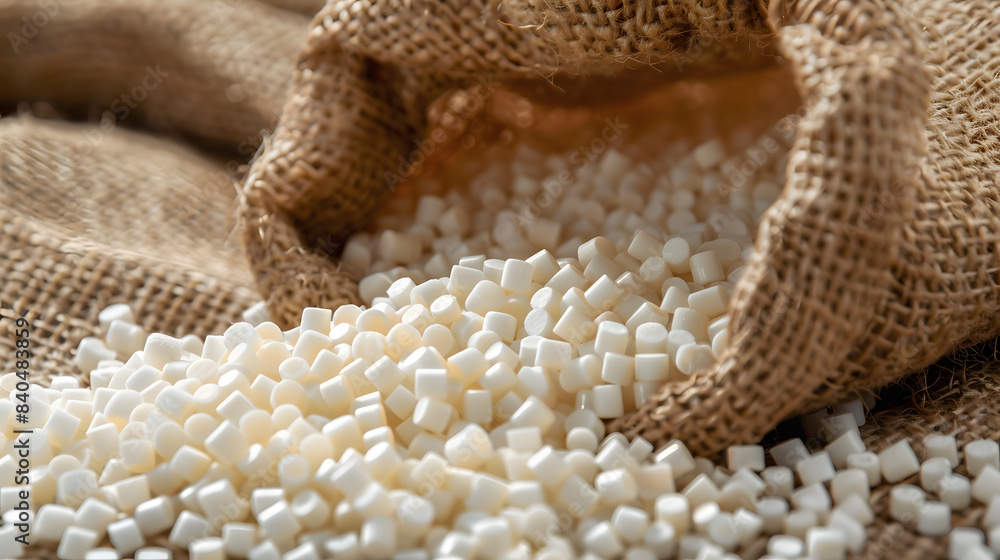 close up White PET chips, master batch, polymer resin in laboratory ...
