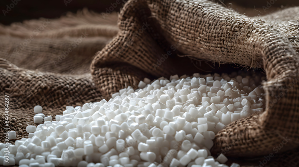 close up White PET chips, master batch, polymer resin in laboratory ...