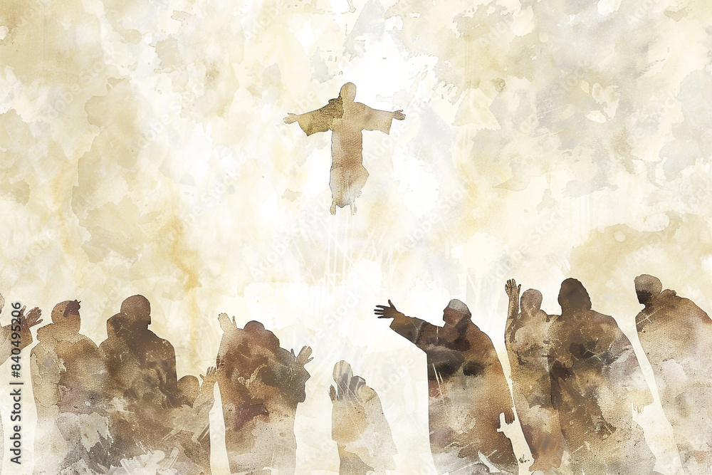 Ascension of Jesus Christ, abstract background with silhouettes of ...