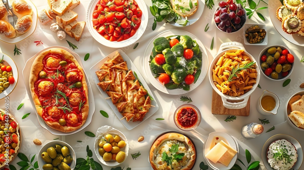 Full table of delicious Dinner party table European foods and drinks ...