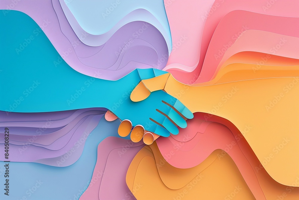 Beautiful vector paper cut of a handshake, with no more than five ...