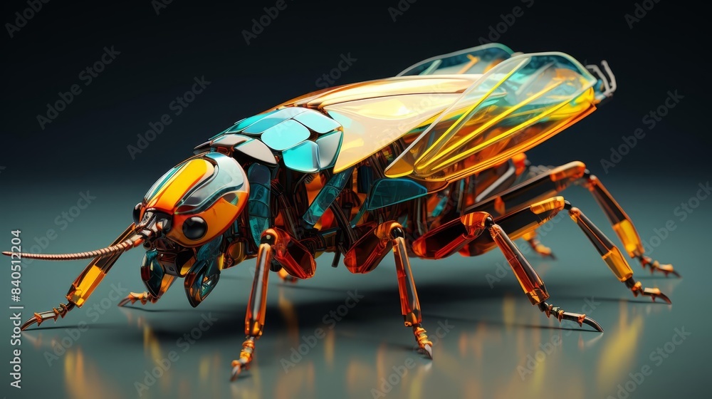 Cockroach exoskeleton flat design side view pest control 3D render ...