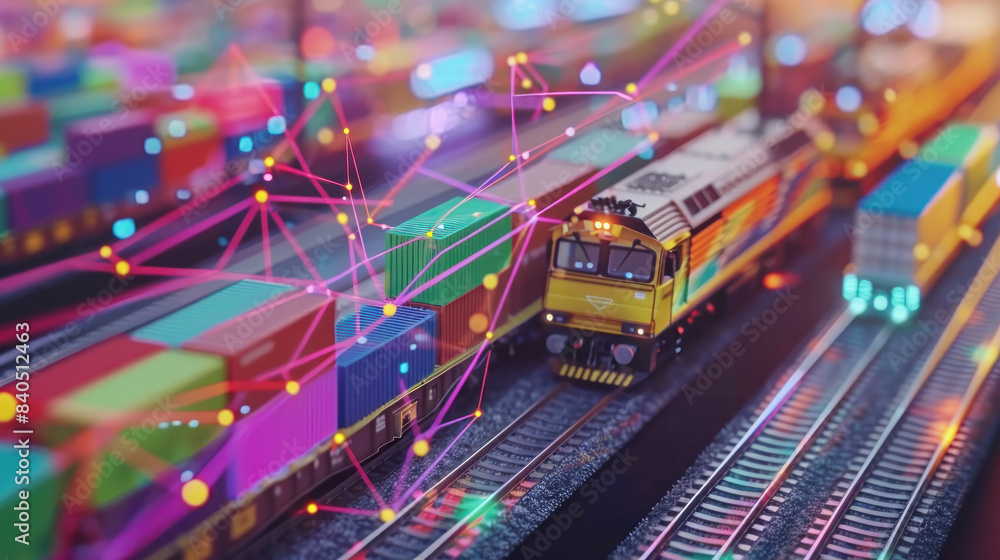 Abstract freight train with containers. Global transportation industry ...