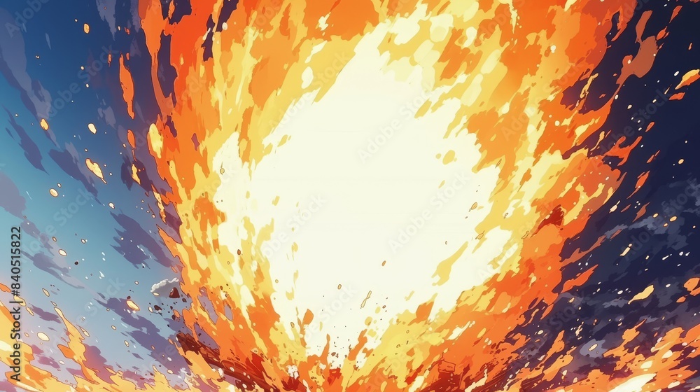 Vibrant explosion in open sky with dynamic flames and fiery colors ...