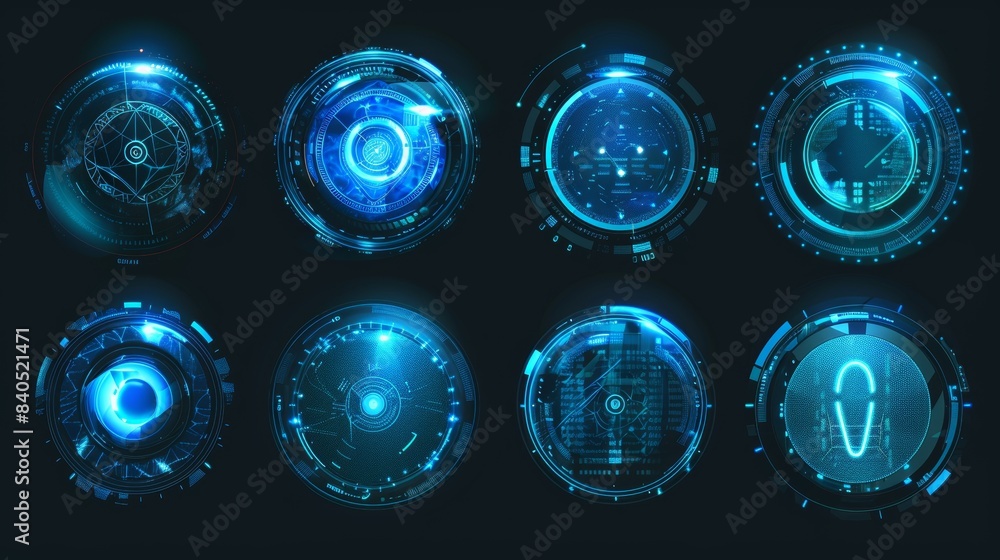HUD Sci Fi Interfaces. Full Color Element Set. "Future Circles", Modern ...