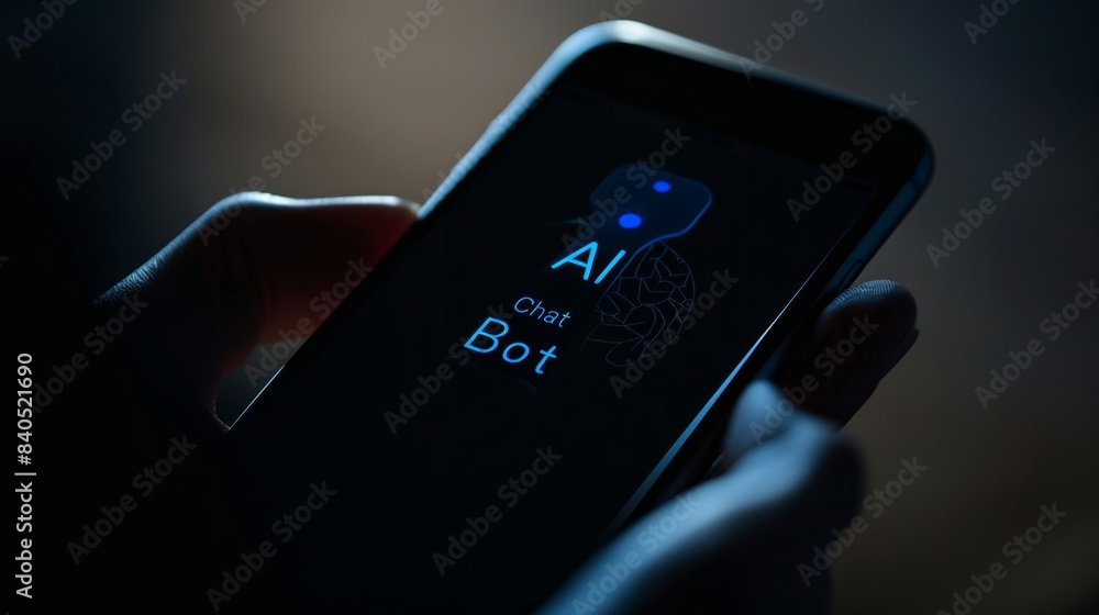 High resolution photo of hand holding iPhone displaying "AI" logo ...
