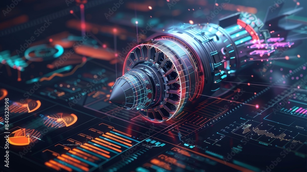 An industrial blue print for an HUD using an engine 3D isometric. The ...