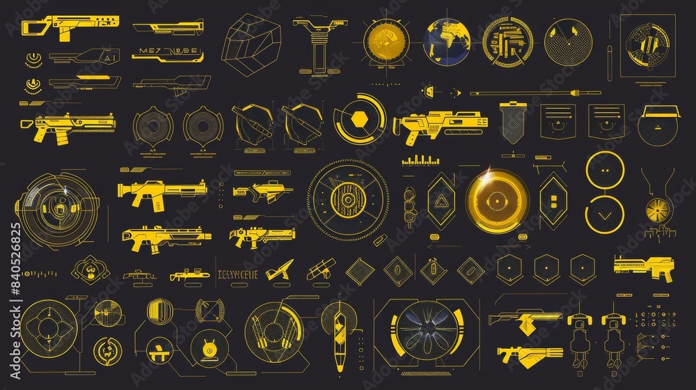 The yellow HUD, GUI, UI digital elements set for VR, web design ...