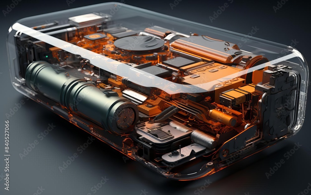Cross-section of a solid-state battery, revealing its intricate layers ...