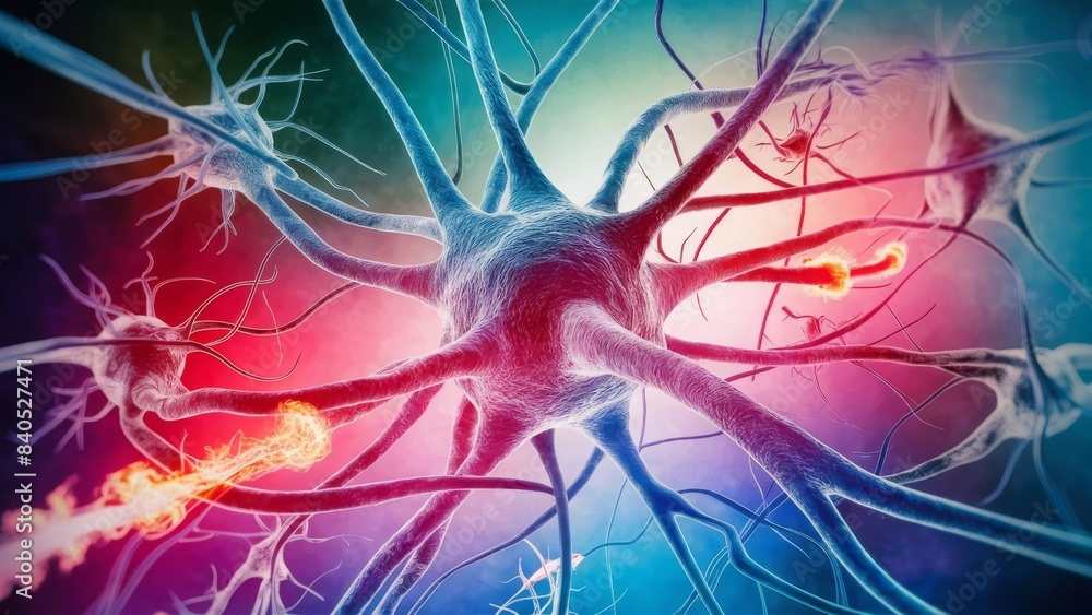 microscopic view of nerve cells with their complex network and ...
